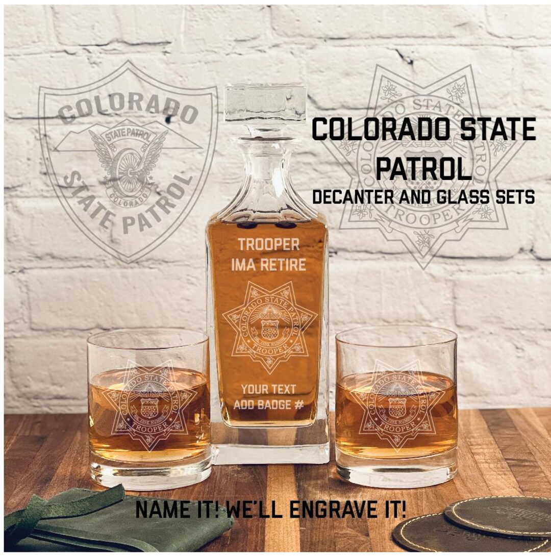 Colorado State Patrol Badge Whiskey Decanter Gift Set Personalized ...