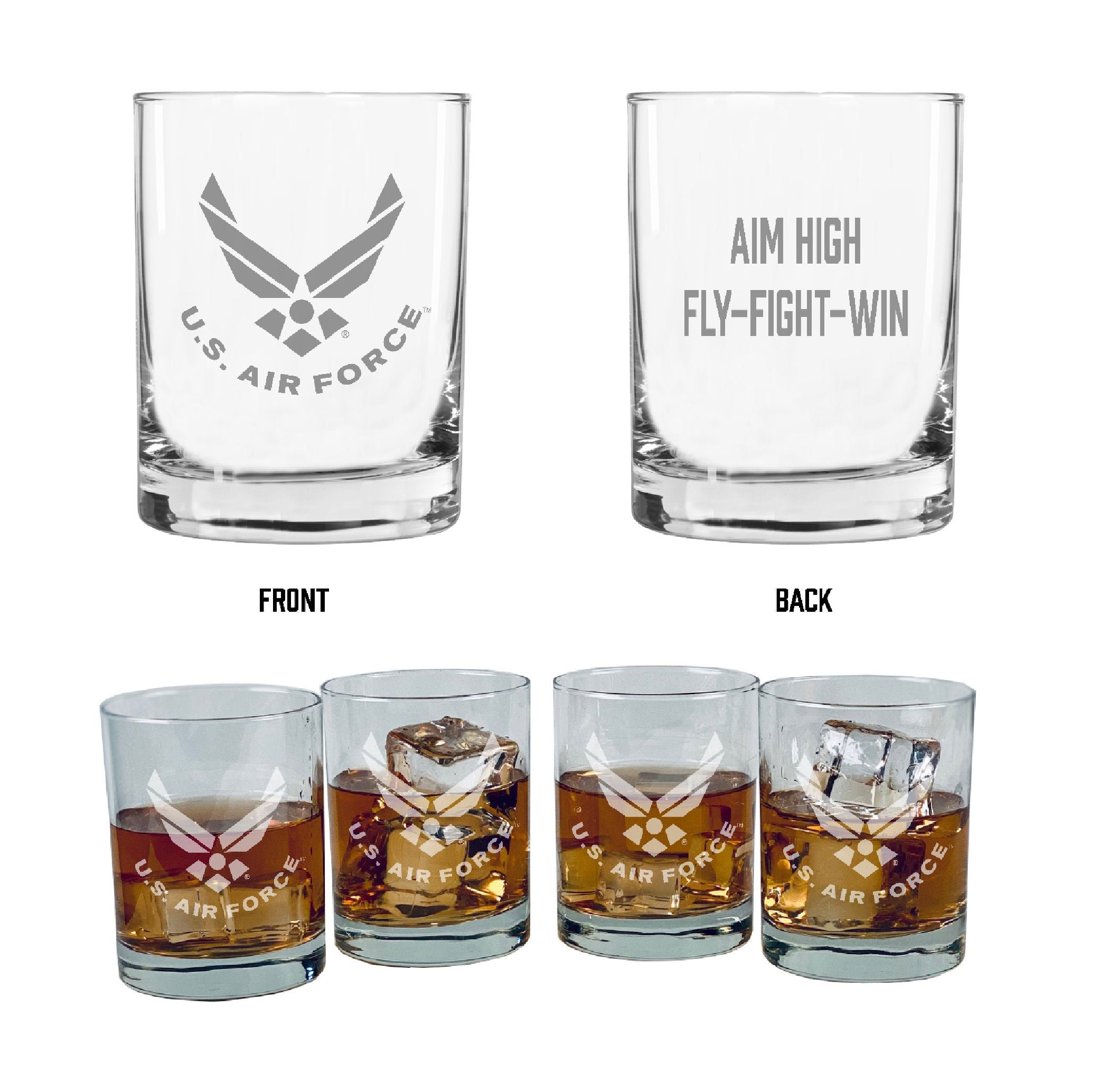 USAF Logo Engraved Whiskey Glass Set Set of 4 USAF Gift Air - Etsy