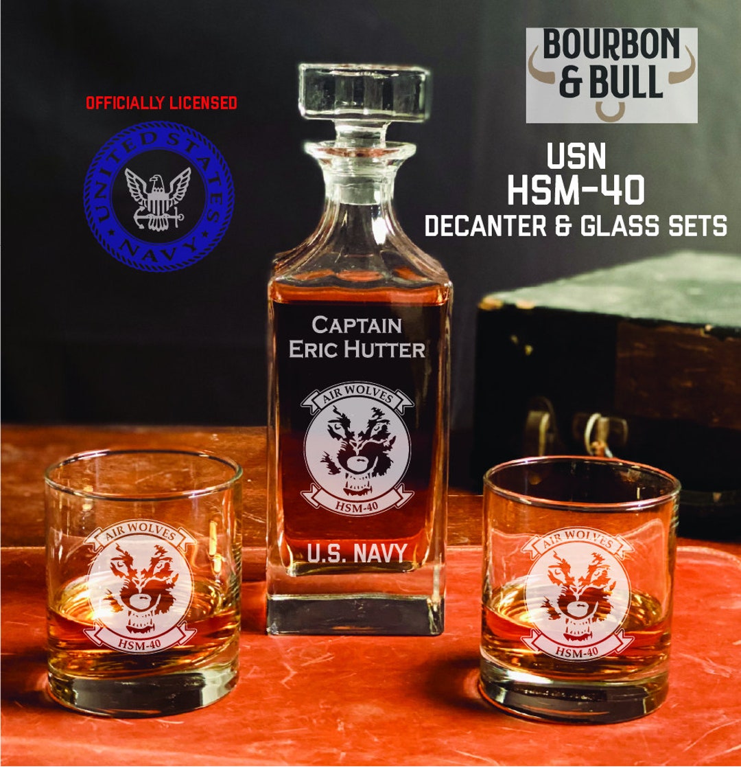 Navy HSM-40 Air Wolves Whiskey Decanter Set, USN Squadron Gift ...
