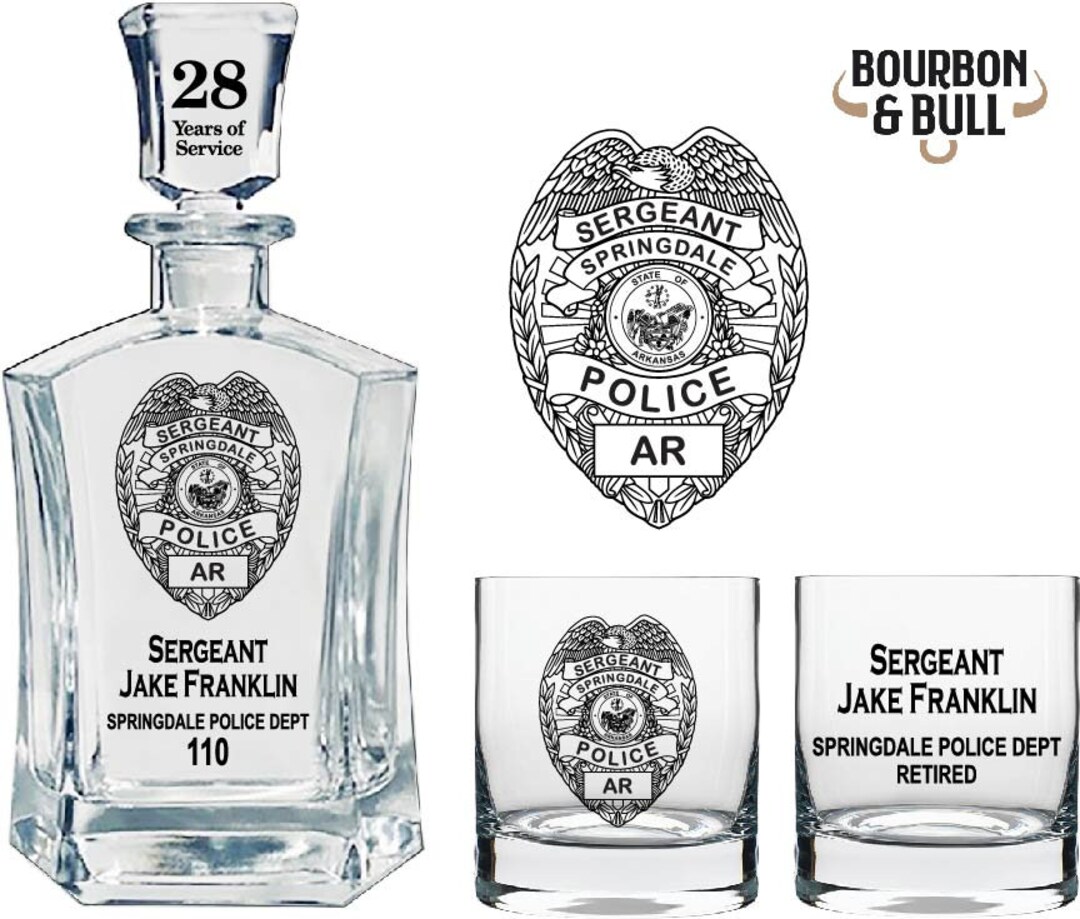 Personalized Springdale PD Badge Whiskey Decanter, Police Officer, Law ...