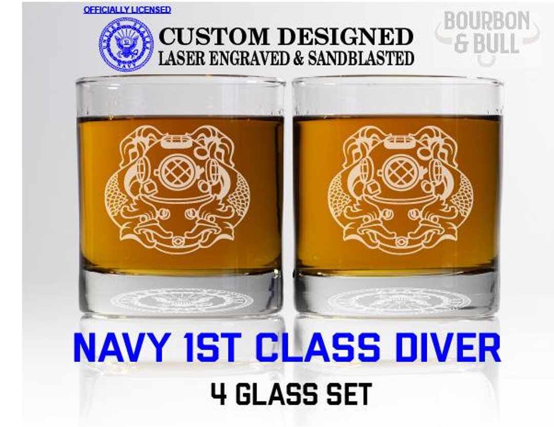 Personalized First Class Diver Whiskey Glass Set - US Navy Diver Gift ...