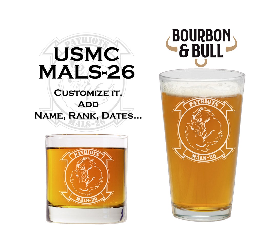 USMC MALS 26 Whiskey or Beer Glass Set Personalized Military Gift for ...