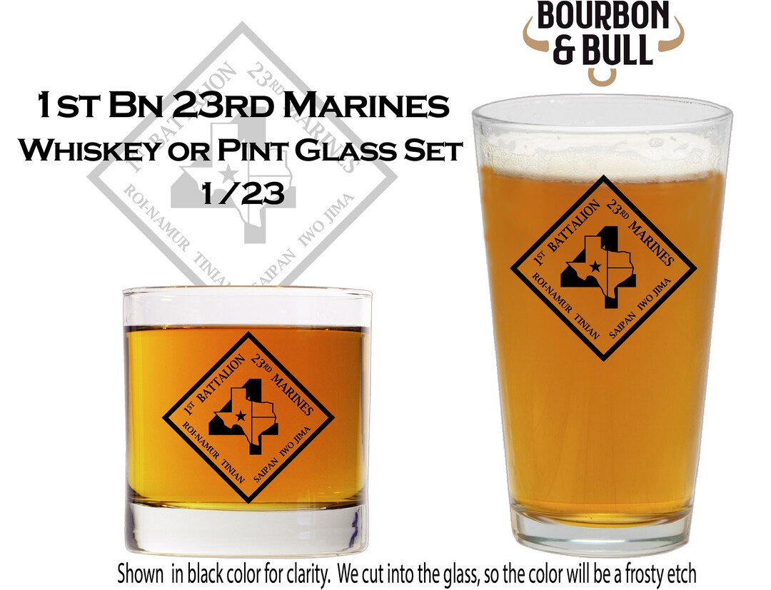 1st Bn 23rd Marines - Whiskey Glass Set, Marine Corps Gift, Reserve ...