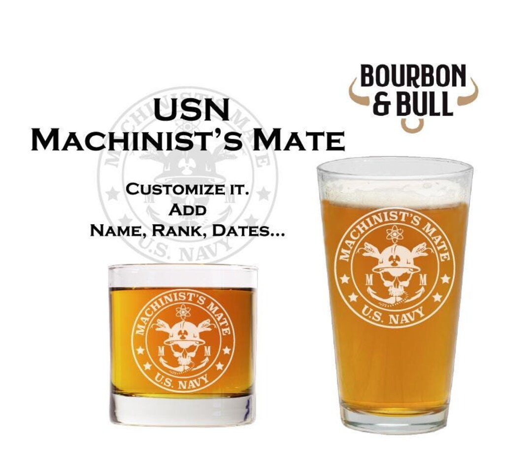 Personalized Navy Machinist's Mate Whiskey & Pint Glass Sets - USN ...