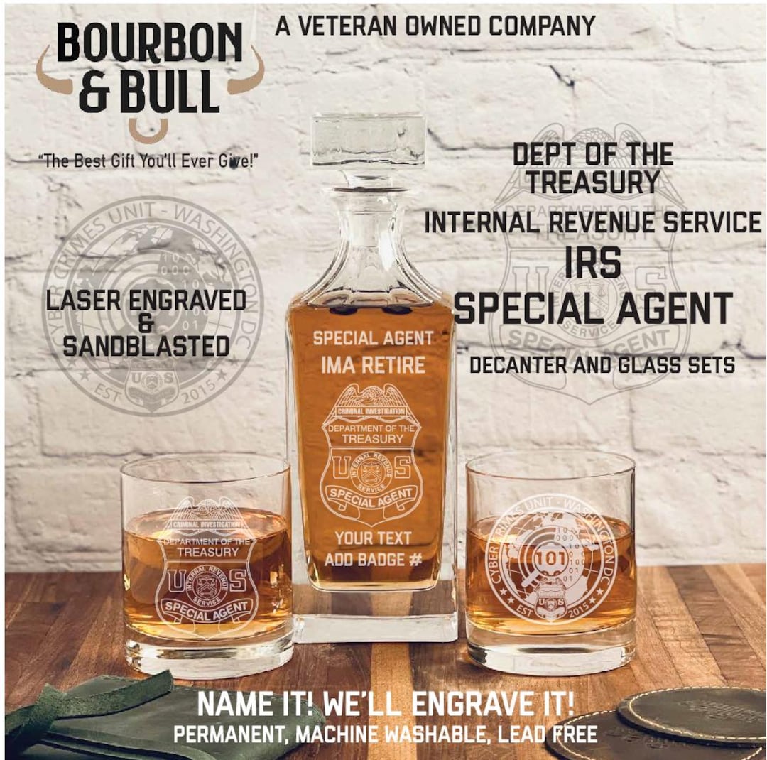 IRS Whiskey Decanter Set -personalized, Custom IRS Retirement Gift ...