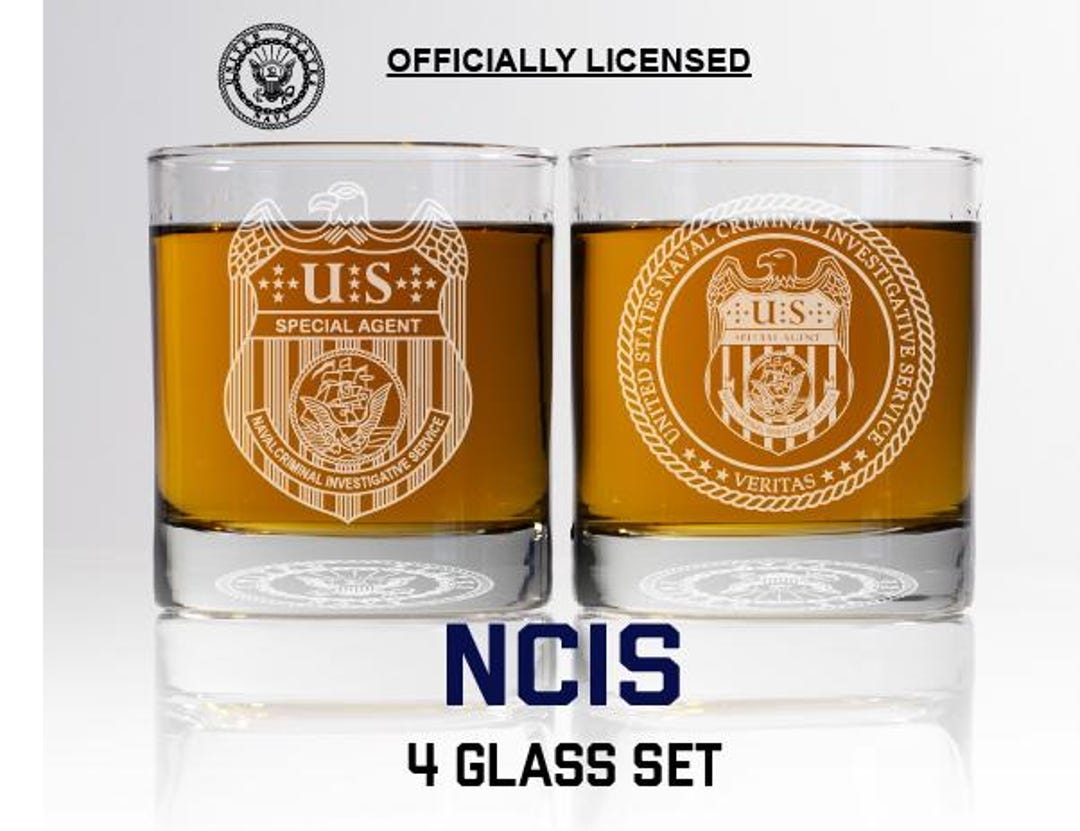 Personalized NCIS Badge Whiskey Glass Set - USN Gift Set, Navy ...