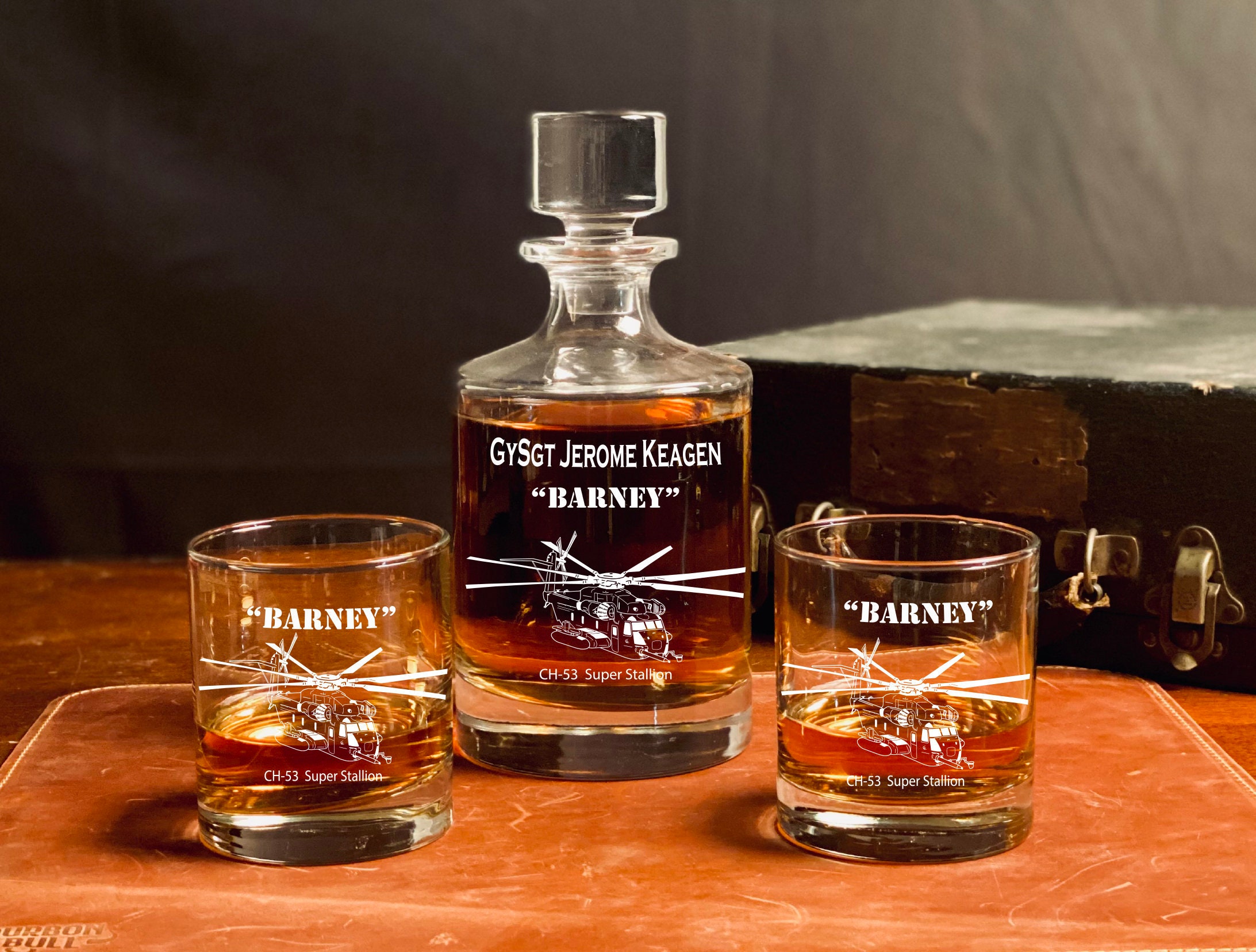 Personalized CH-53E Super Stallion Helicopter Whiskey Decanter Set ...
