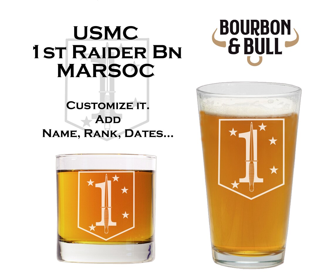 USMC 1st Raider Bn Whiskey Glass Gift Set, Birthday Gift, End of Tour ...