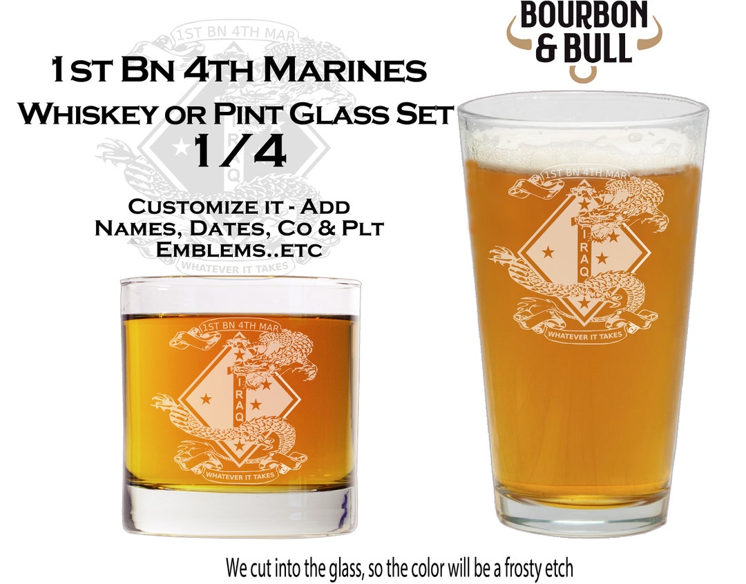 1st Bn 4th Marines - Whiskey Glass Set, Marine Corps Gift, Infantry ...