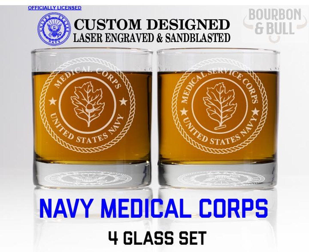 Personalized Navy Medical Corps Whiskey & Pint Glass Sets - USN Bourbon ...