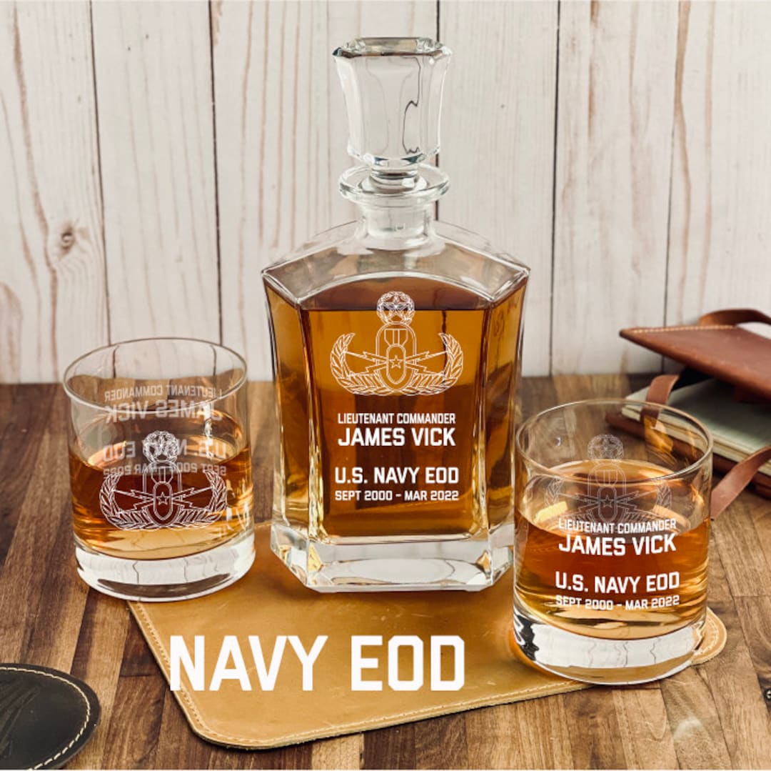U.S. Navy EOD Officer Personalized Whiskey Decanter Set, Navy ...