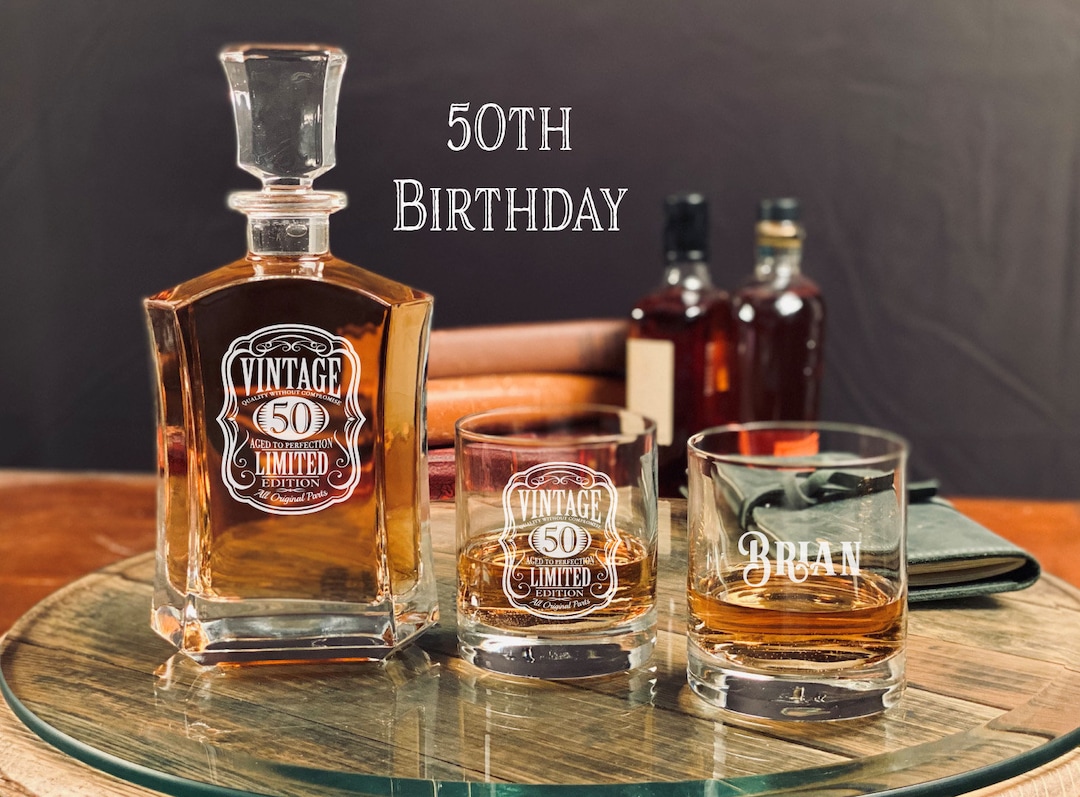 Personalized Birthday Whiskey Decanter Set - Laser Etched and Sand ...