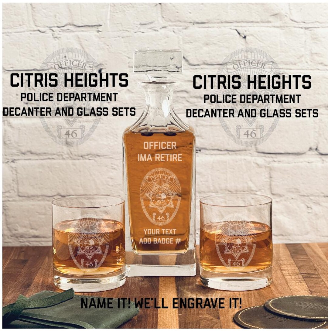 Personalized Citris Heights Police Badge Whiskey Decanter Gift Set ...