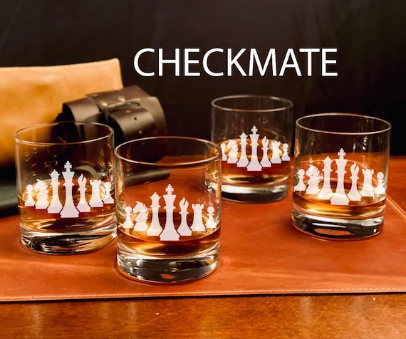 Set of 4 Checkmate Chess Themed Whiskey Glasses Chess Gift - Etsy