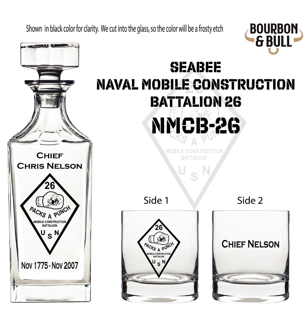 Seabees NMCB 26 Whiskey Decanter Set Personalized, Navy Gift, Seabees ...