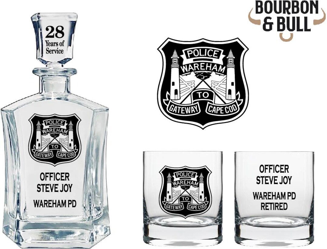 Personalized Wareham PD Badge Whiskey Decanter, Police Officer ...