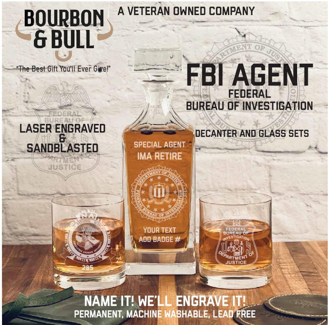 FBI Whiskey Decanter Gift Set - FBI Retirement Gift, Government Service ...