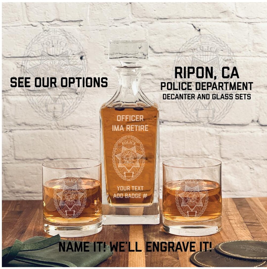 Ripon Police Department Badge Whiskey Decanter Gift Set - Personalized ...