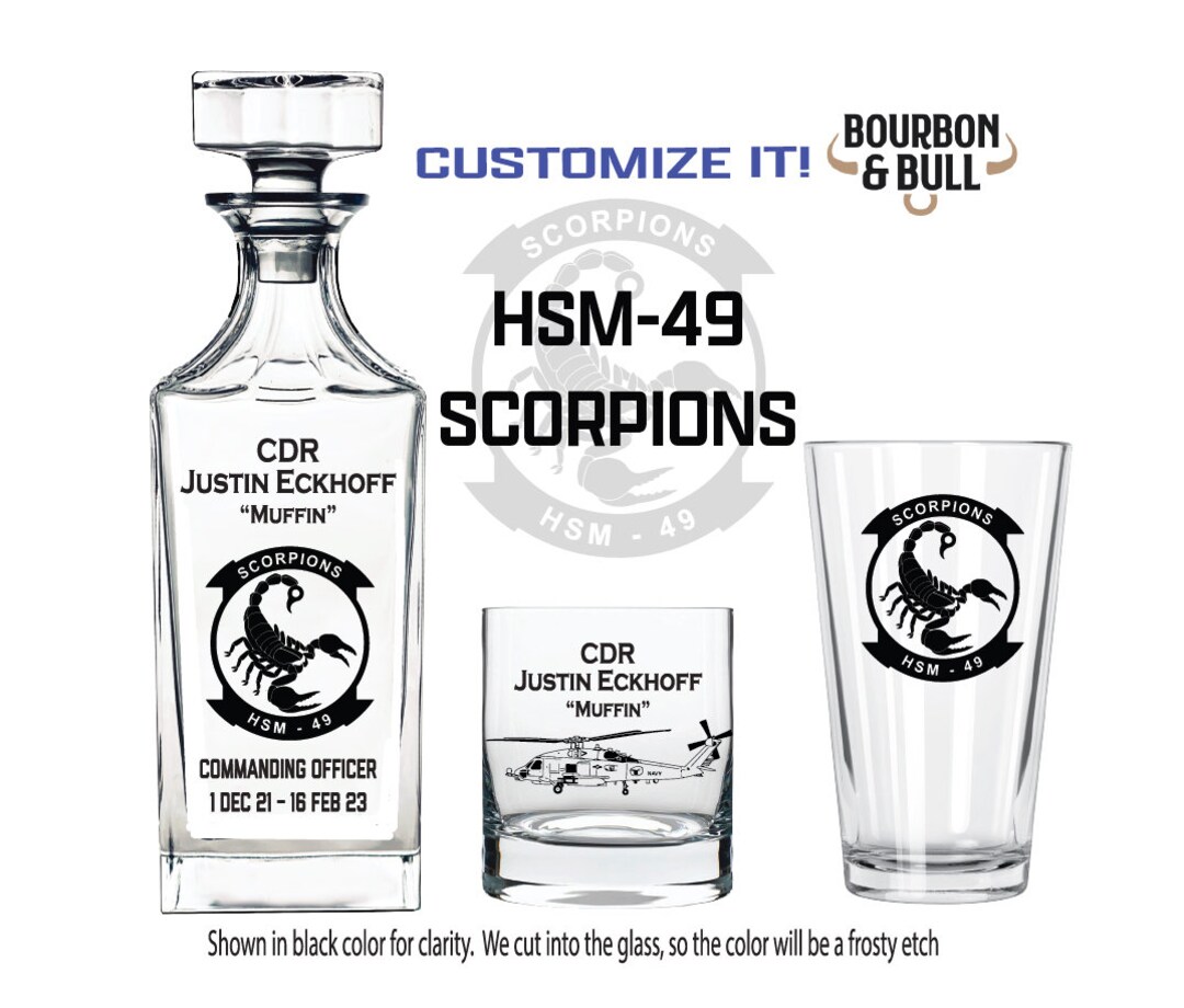 Navy HSM-49 Scorpions Whiskey Decanter Set, USN Squadron Gift, Military ...