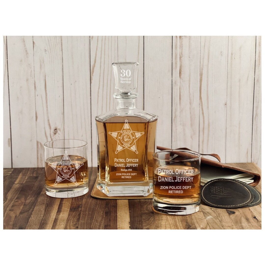 Zion Police Department Badge Whiskey Decanter Set – Personalized Police ...