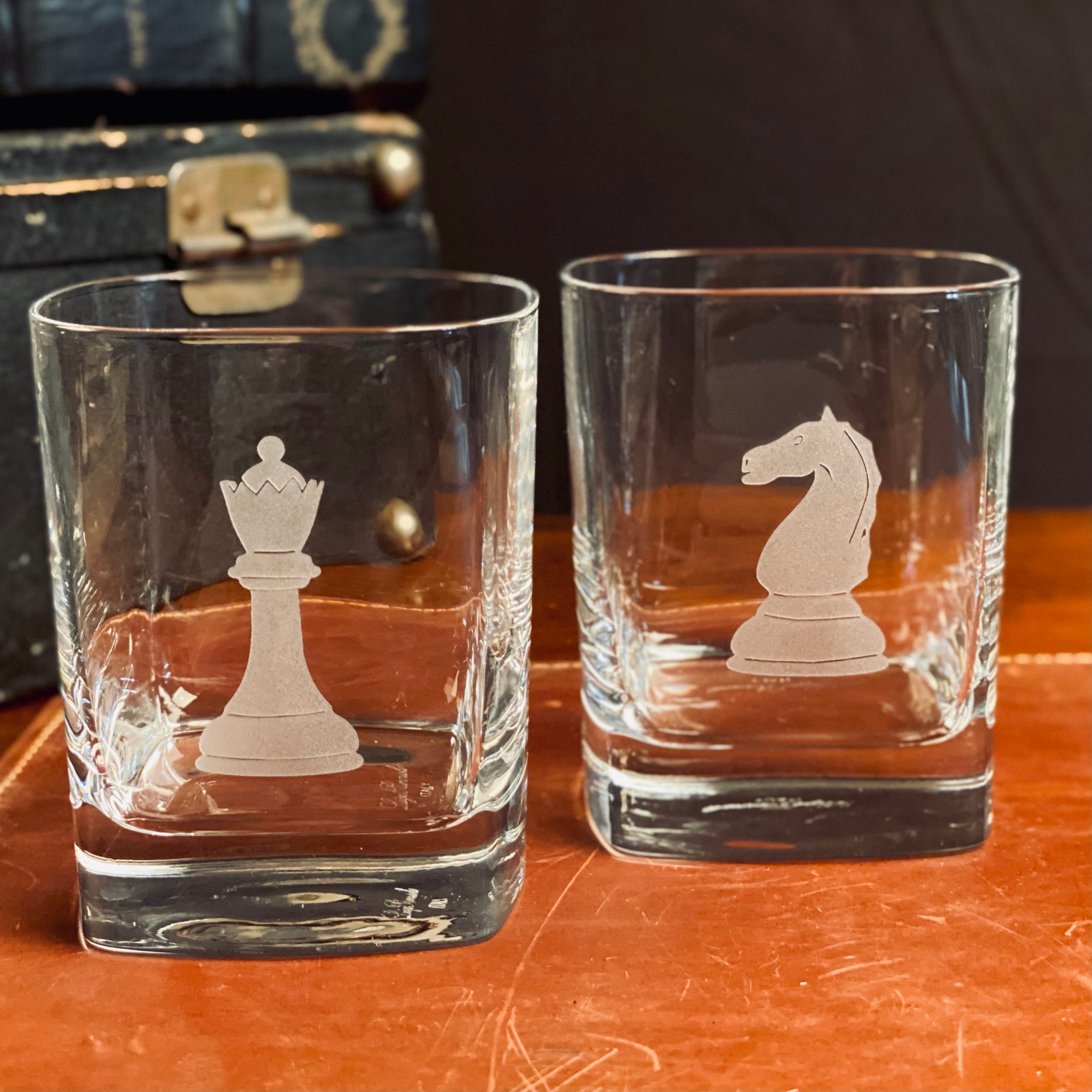 Set of 4 Checkmate Chess Themed Whiskey Glasses Chess gift | Etsy