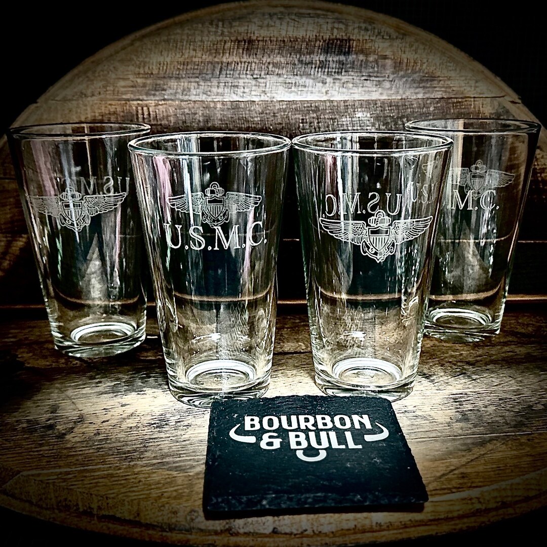 Gift for Marine Corps Pilot, Marine Aviation, USMC Themed Glasses, USMC ...