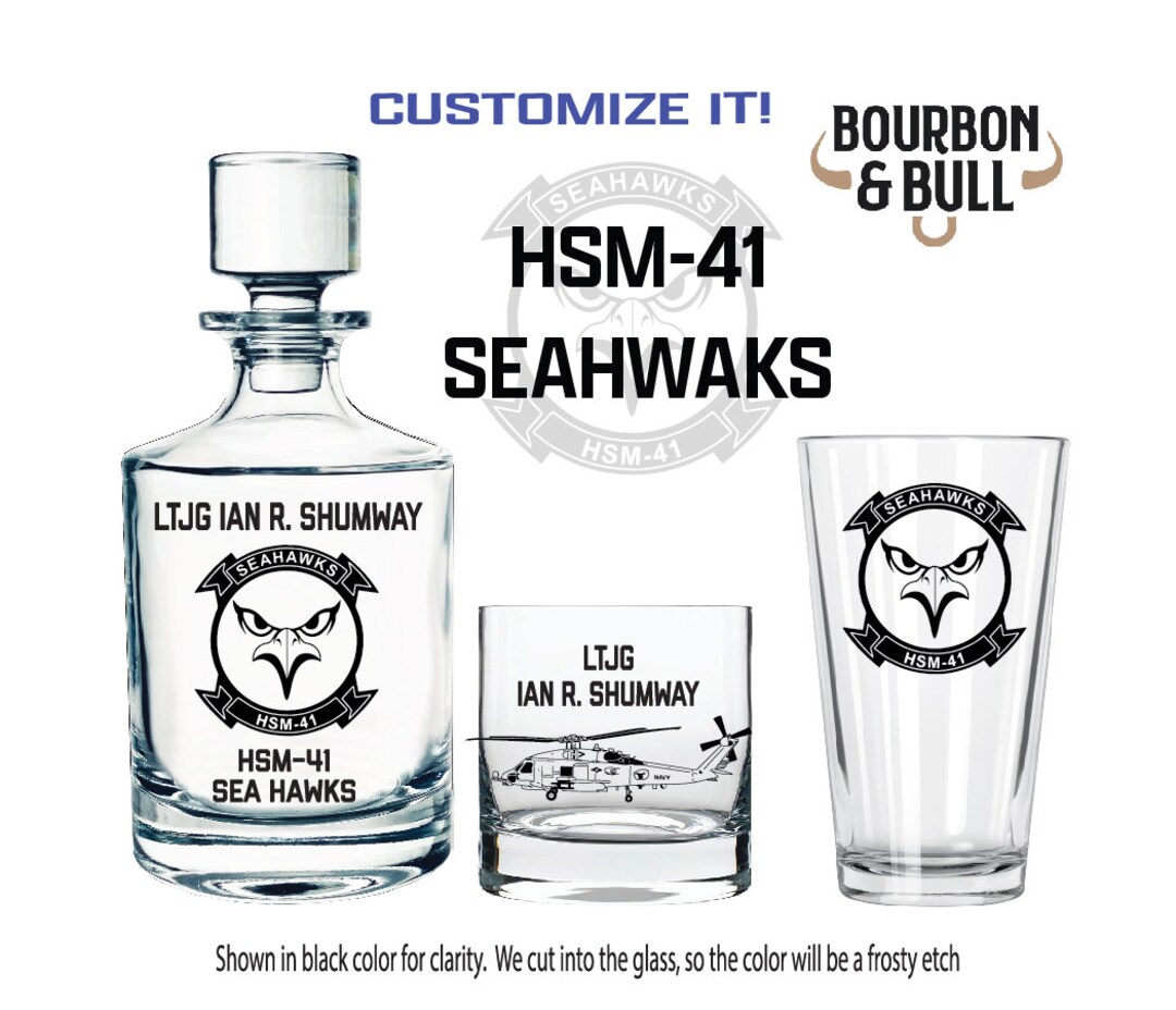 Navy HSM-41 Seahawks Whiskey Decanter Set, USN Squadron Gift, Military ...