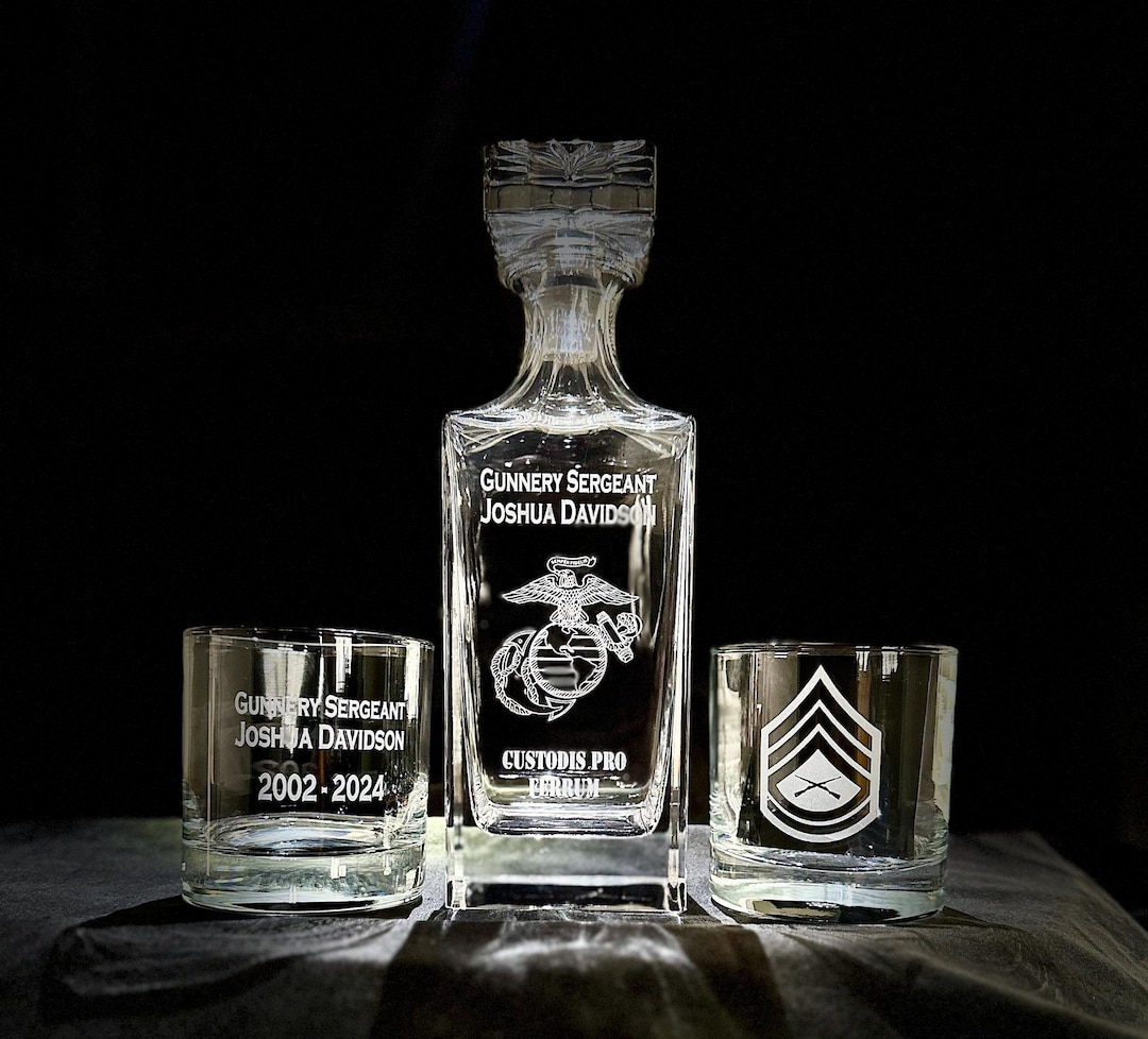 Personalized Marine Corps Whiskey Decanter Set - Custom Engraved - Any ...