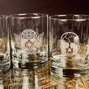 Skull Whiskey Glass Set, Whiskey Glass, Barware, Sugar Skull, Skulls ...