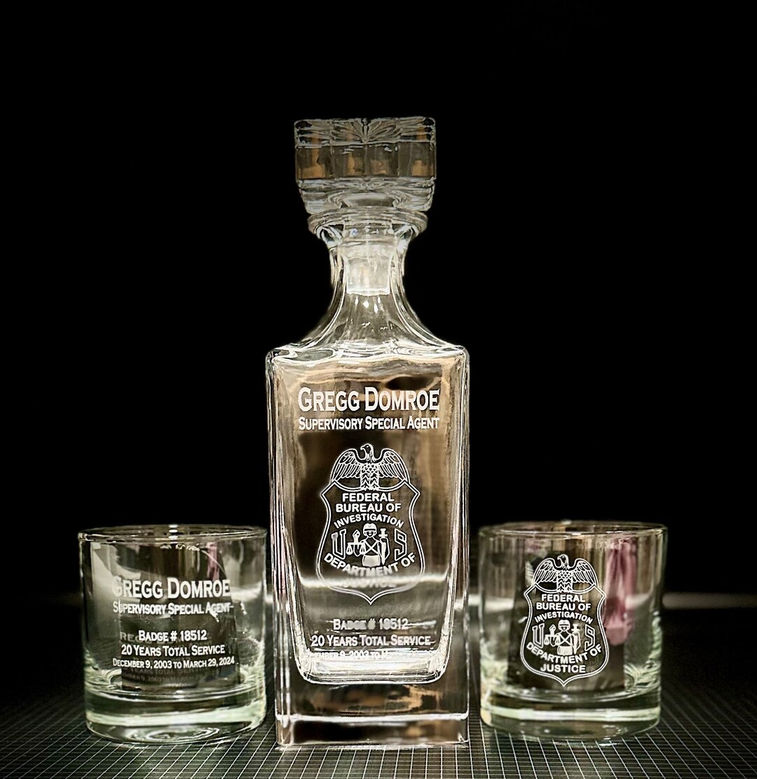 FBI Whiskey Decanter Gift Set FBI Retirement Gift, Government Service ...