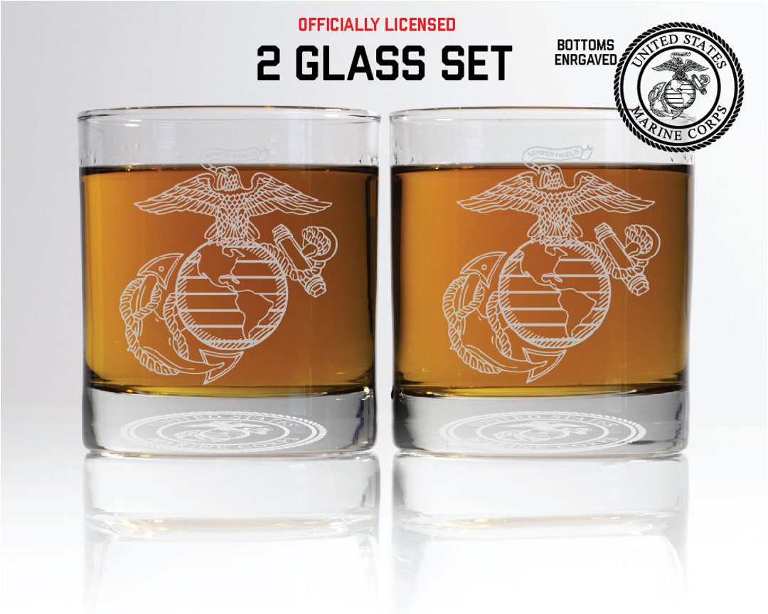 Marine Corps Whiskey Glasses - Set of 2 With Bottom Engravings ...