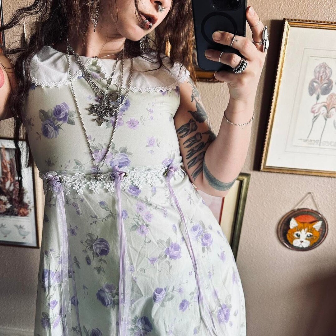 Vintage Y2k Floral Kidcore Babydoll Maxi Dress 2000s Mint Cottagecore ...