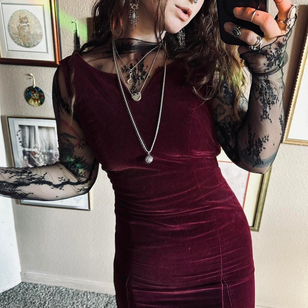 Vintage 90s Burgundy Goth Vampire Velvet Dress Size Small Goth Grunge ...