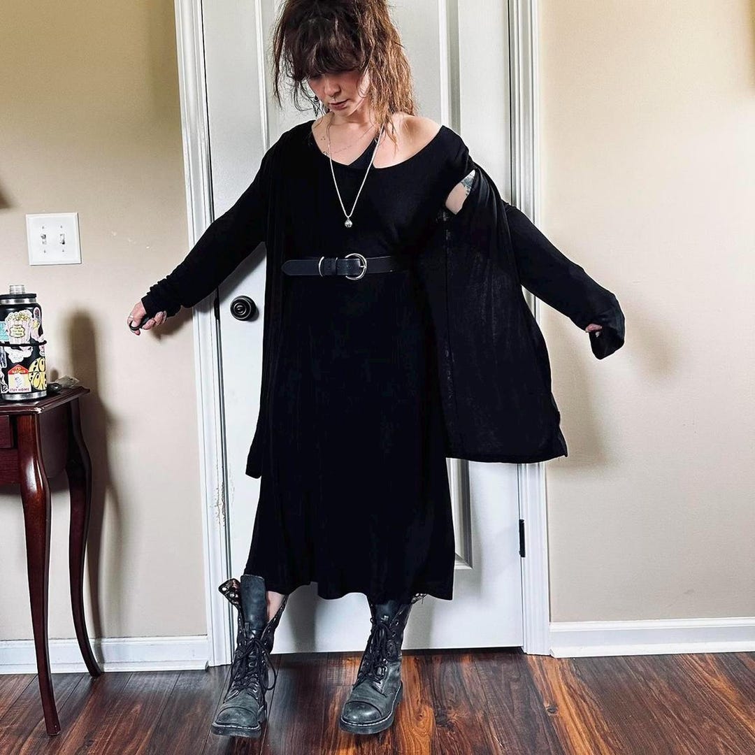 Vintage Black Minimalist Goth Maxi Dress 2000s Goldwater Creek Witchy ...