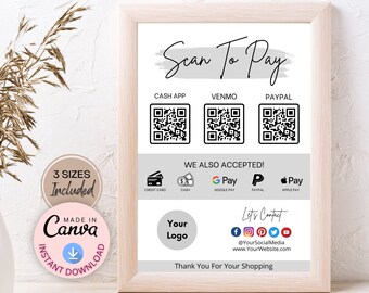 Scan to Pay Sign Template, Printable Scan to Pay Template, Editable ...