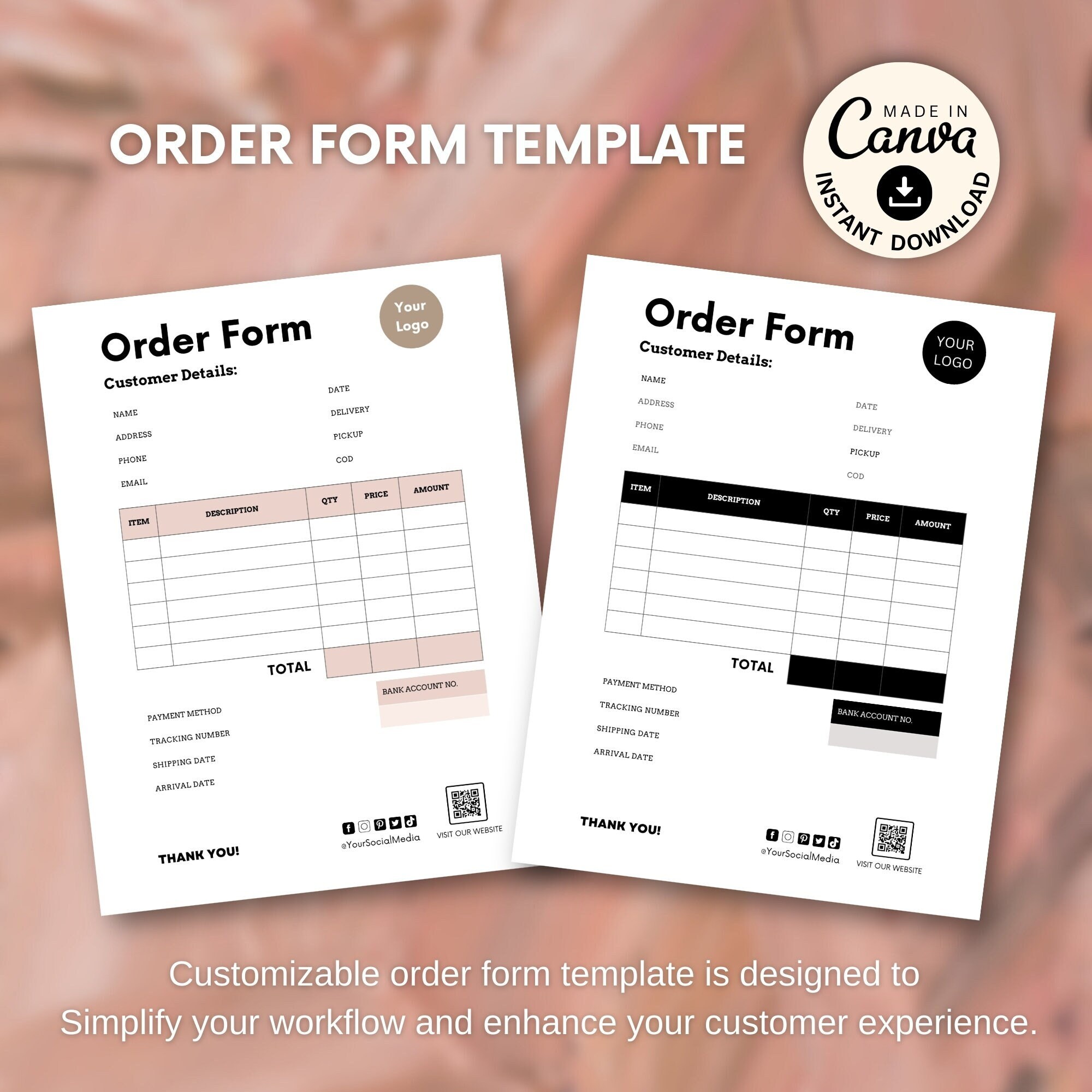 Business Order Form, Editable Order Form, Order Form Template, Custom ...