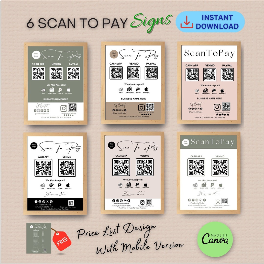 Editable Scan to Pay Sign Template: QR Code Payment (digital Download ...