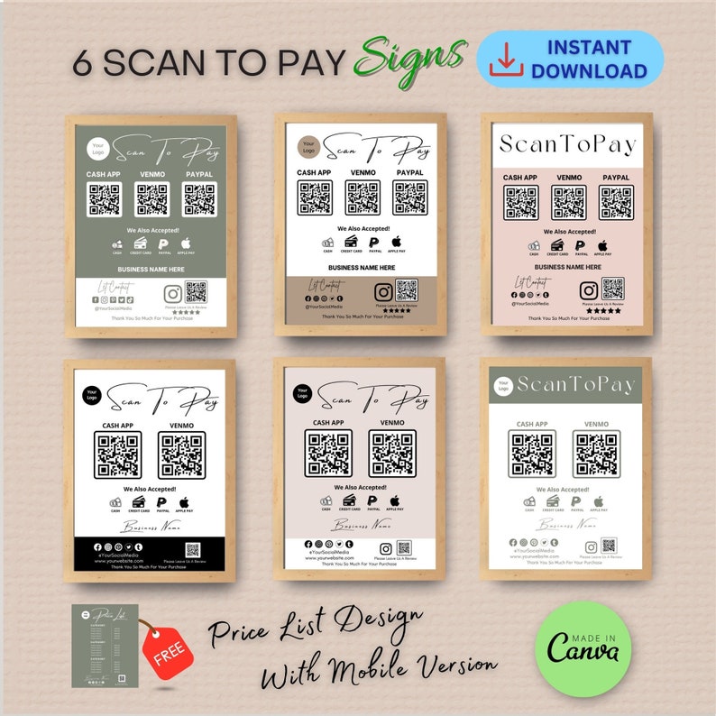 Editable Scan to Pay Sign Template: QR Code Payment (digital Download ...