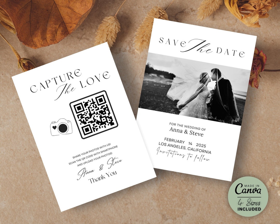 Wedding QR Code Sign & Save the Date Card Template (digital Download ...