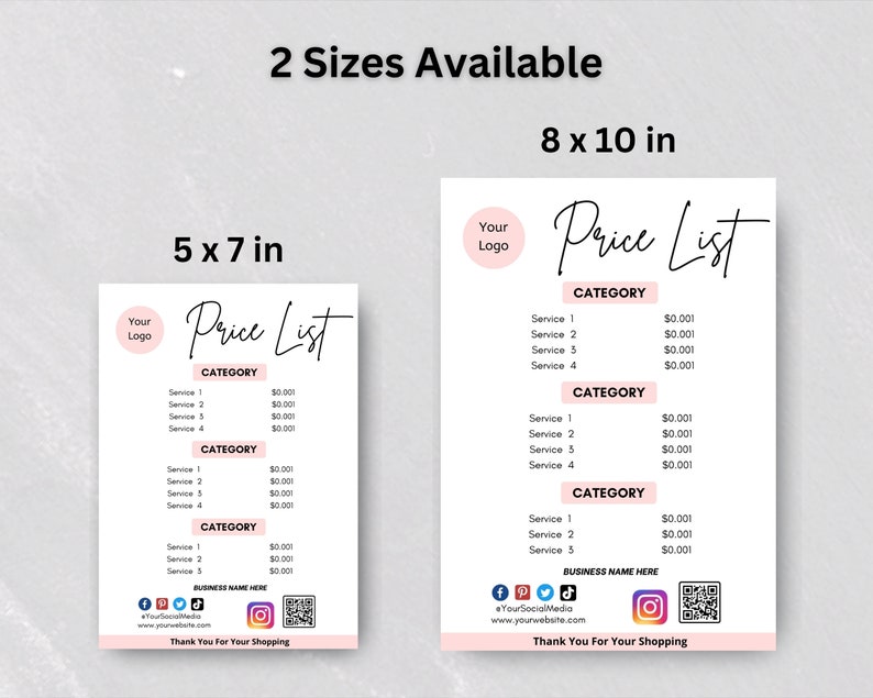 Price List Template Editable Price Lists Template Canva - Etsy