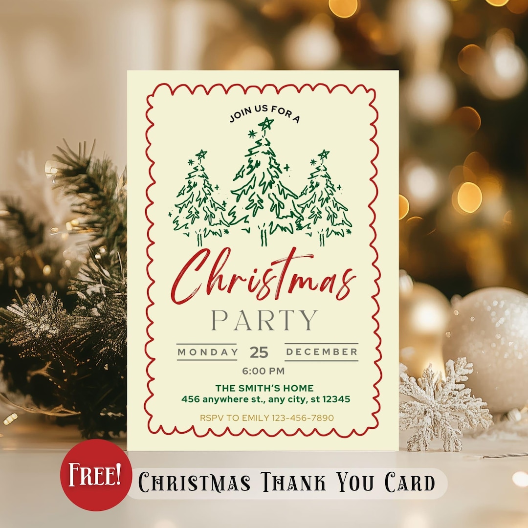 Christmas Party Invitation Template Whimsical Hand Drawn Festive Xmas ...