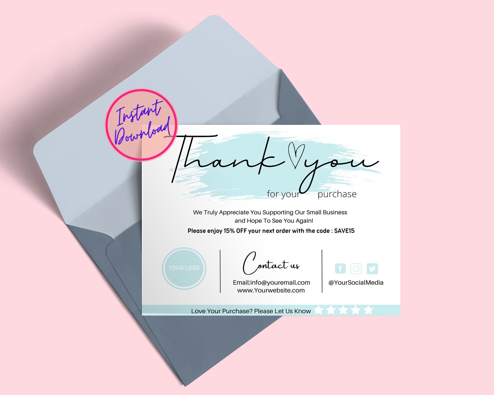 Digital Thank You Cards Template, Small Business Thank You Card ...