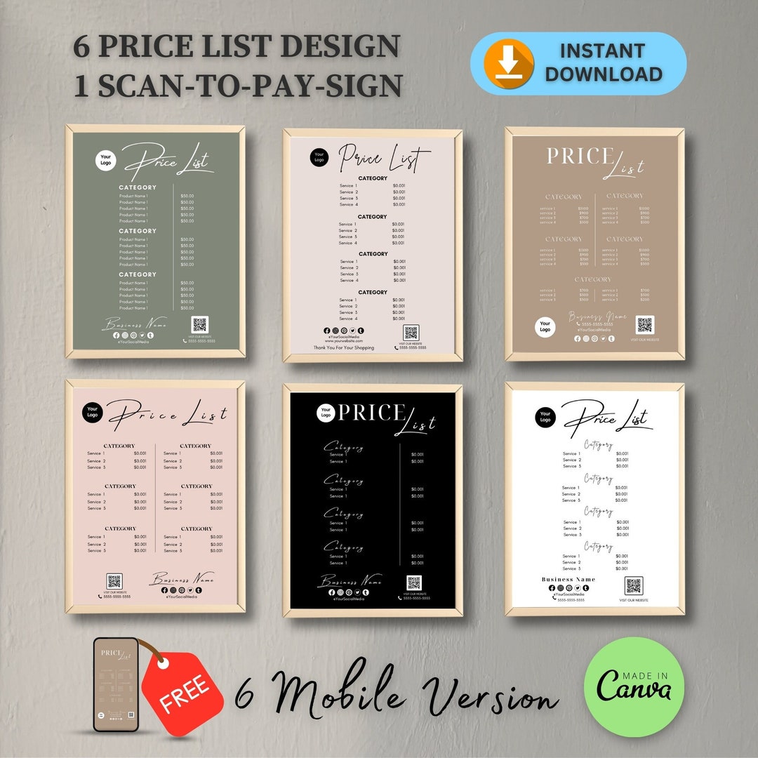 Price List Template, Editable Pricelist, Printable Pricelist, Nail Makeup, Canva Template, Price ...