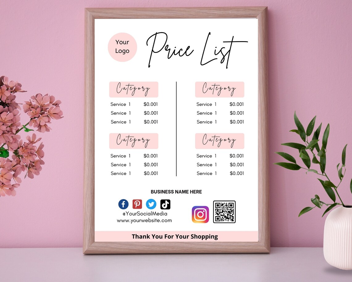 Price List Template Editable Price Lists Template Canva - Etsy