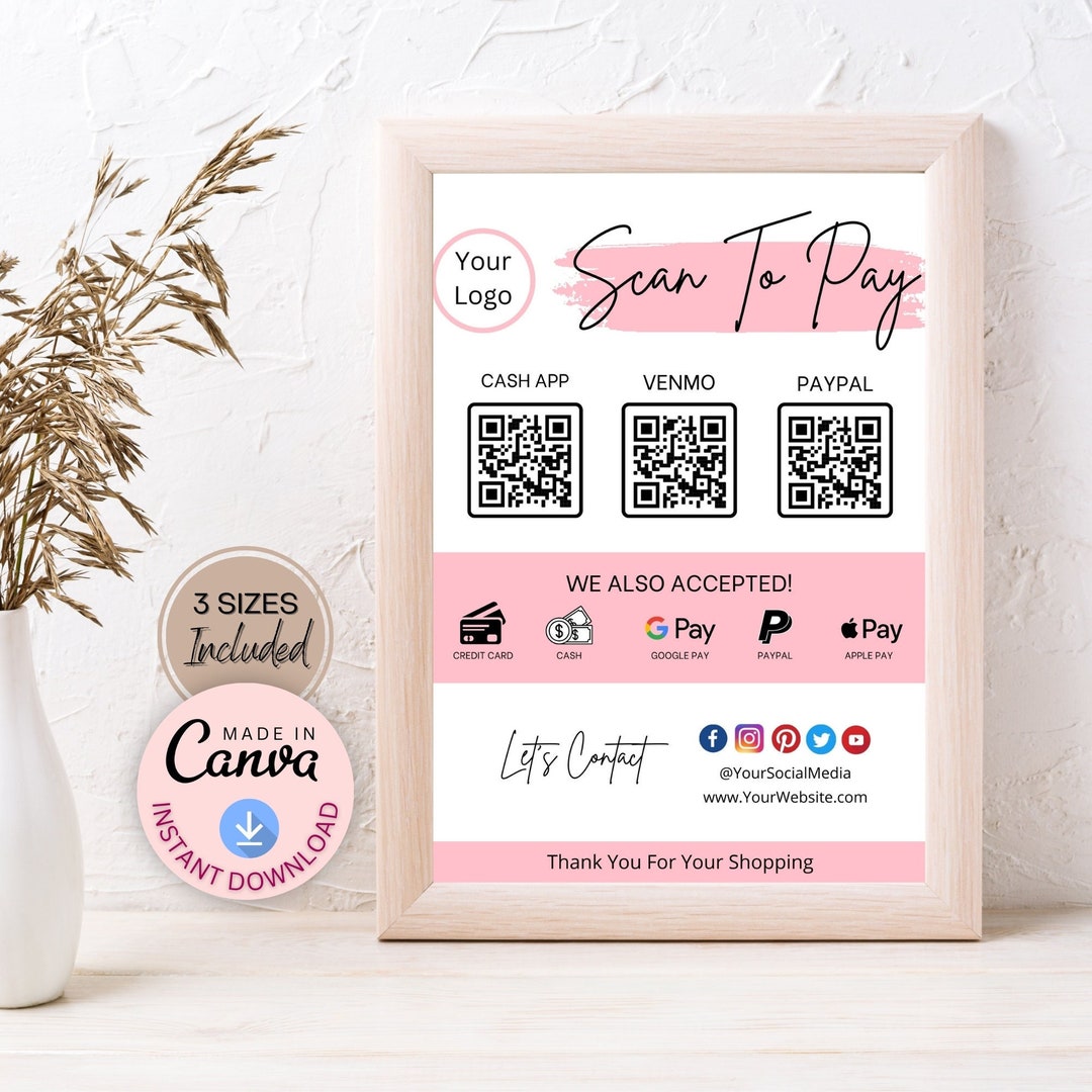 Editable QR Code Payment Sign Template: Scan to Pay (digital Download ...