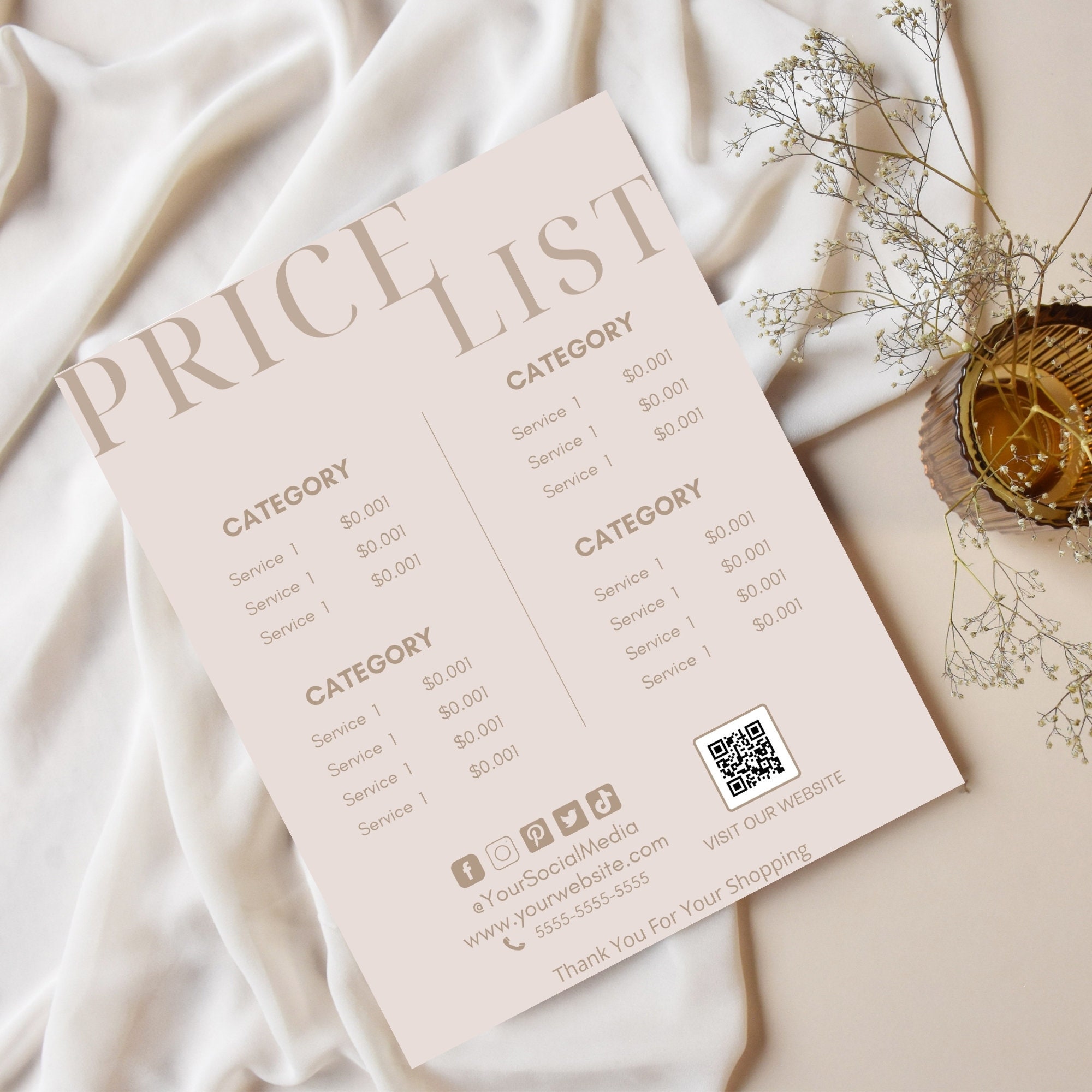 Bundle Price List Template, Editable Price Lists Template Canva, Beauty ...