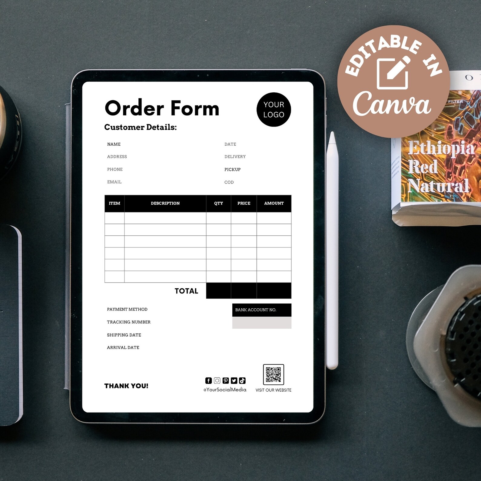 Business Order Form, Editable Order Form, Order Form Template, Custom ...
