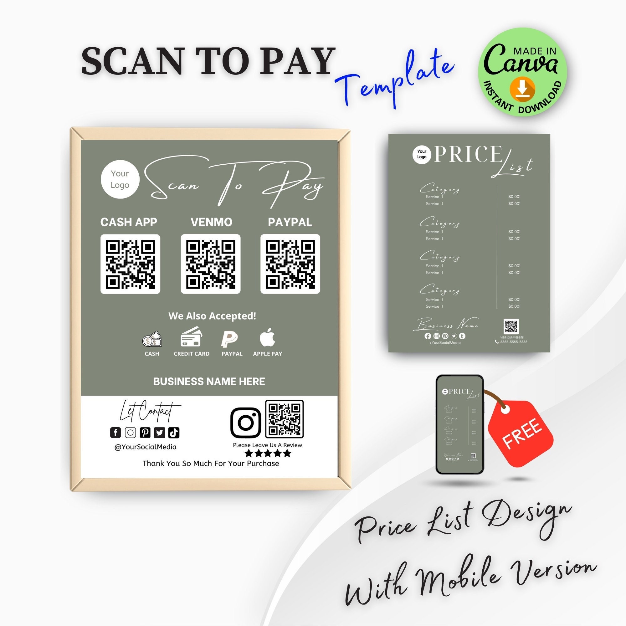 Scan to Pay Sign Template: QR Code Payment, Social Media (canva ...