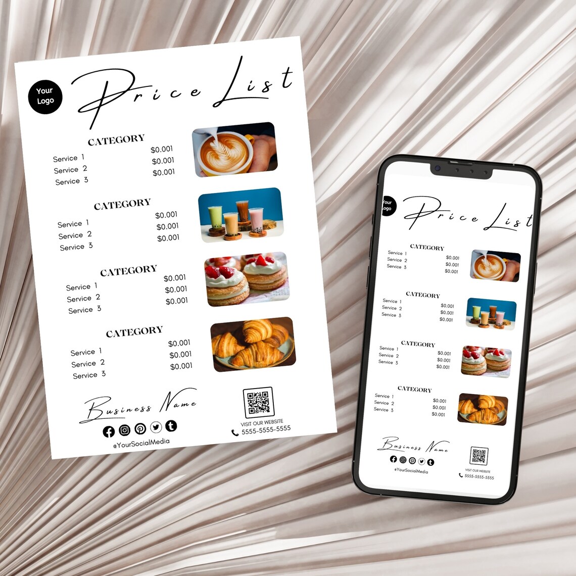 Price List Template, Editable Business Price List, Minimalist Printable ...