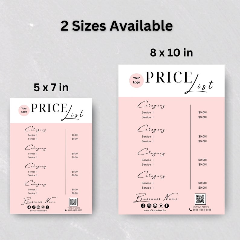Editable Price List Template, Printable Pricelist Sign, Nail Makeup ...